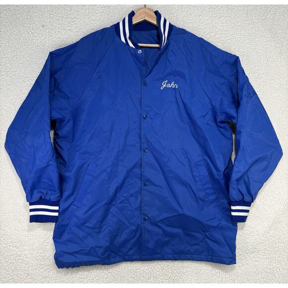 BJ’s | Jackets & Coats | Vintage Blue Satin Varsity Jacket Sz L ...
